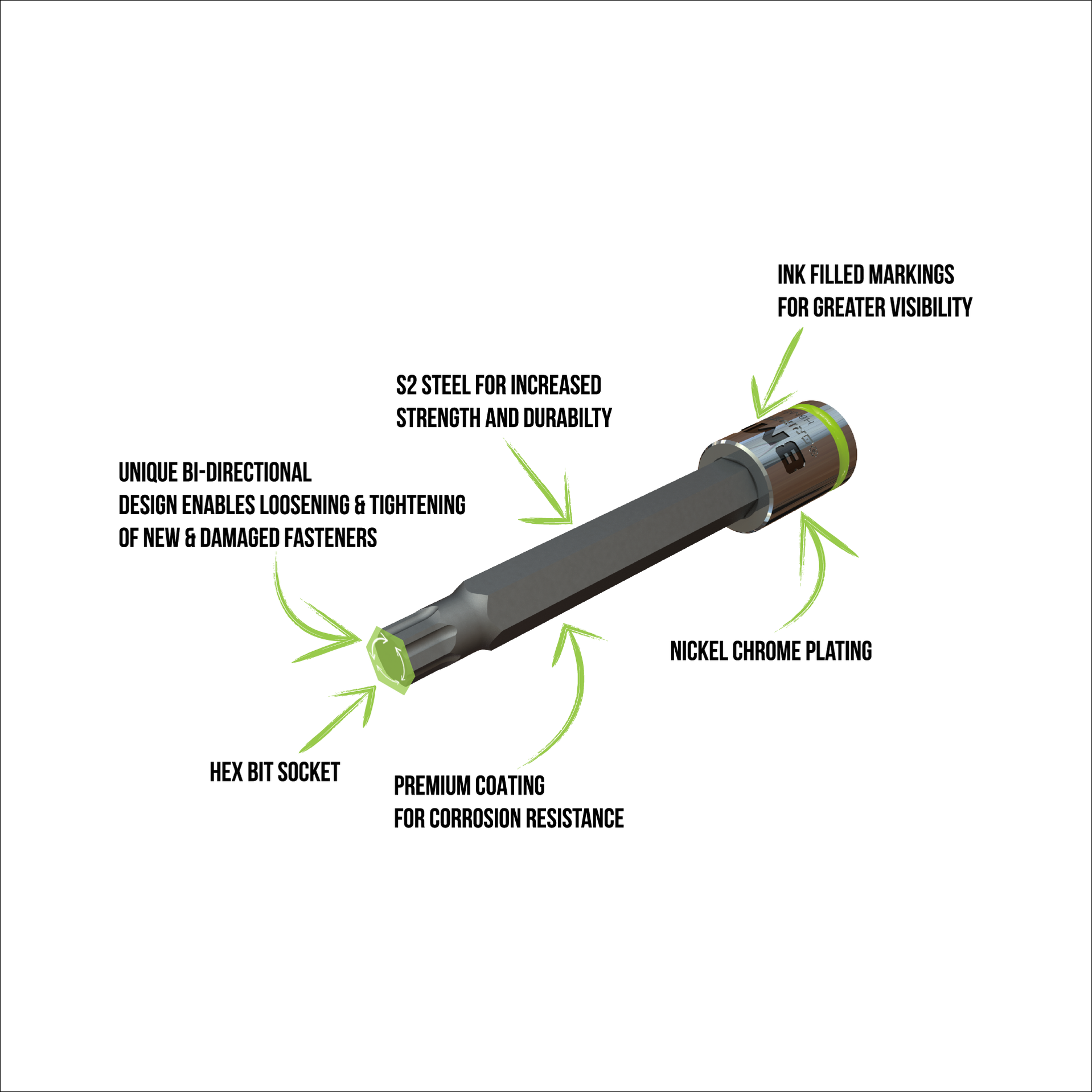 RPT Hex Driver Set - 6-Pc 3/8’’ Drive Long Metric | GRIPEDGE Tools